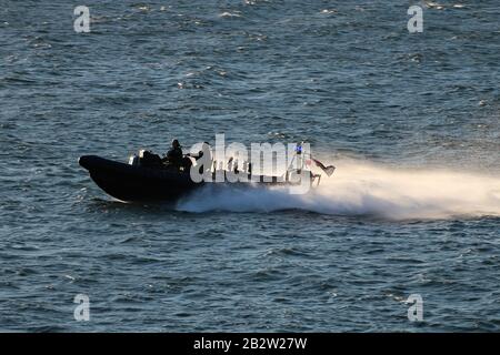 A Ministry of Defence Police RHIB, off Gourock on the Firth of Clyde ...