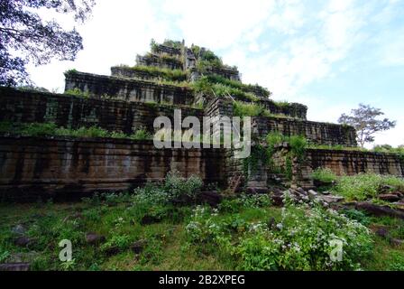 View of the seven tiered pyramid at Prasat Thom of Koh Ker temple site ...