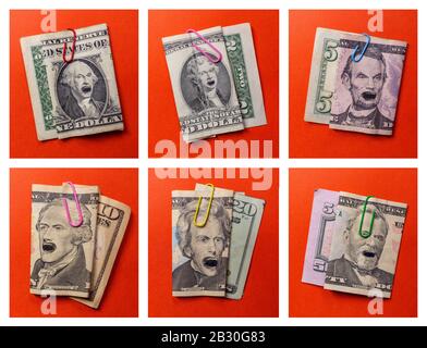 Angry founding fathers yelling in pictures on American money Stock ...