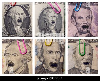 Angry founding fathers yelling in pictures on American money Stock ...