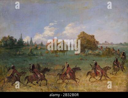 Comanche War Party on the March, Fully Equipped. oil on canvas. Date ...