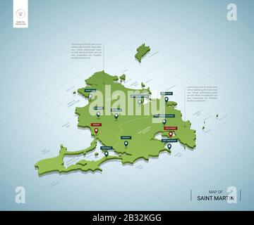 3d isometric map of Saint Martin, isolated with shadow vector ...
