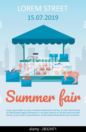 Summer fair brochure template. Outdoor cafe, market stalls flyer ...