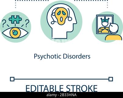 Psychotic disorders concept icon. Mental illness idea thin line illustration. Psychological ...