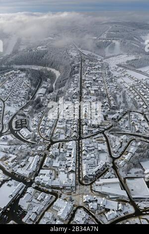 Aerial photo, Am Waltenberg, winter in Winterberg, Winterberg ...