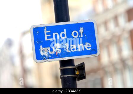 End of bus lane sign in London Stock Photo - Alamy