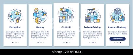Cognitive processes onboarding mobile app page screen with concepts. Perception and language ...