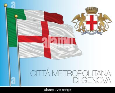 Genoa city flag and coat of arms, Italy, vector illustration Stock ...