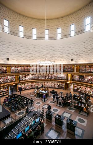 Sweden, Stockholm, City Library, circular interior by architect Erik ...