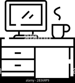 Workstation line icon, concept sign, outline vector illustration ...