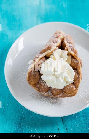 Bubble Waffle with Smarties, Whipped Cream, Ice Cream, Candies And ...