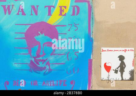 France, Paris, street art by LittleLilou on a facade in Butte aux ...