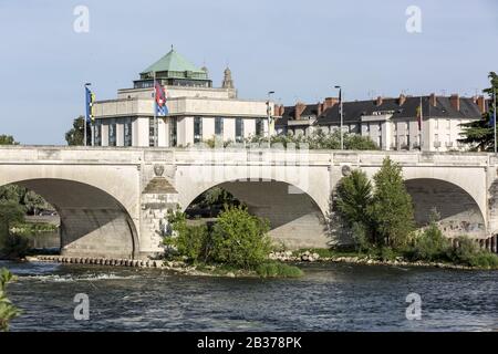 View of the library and the river Loire in Tours in spring, France ...
