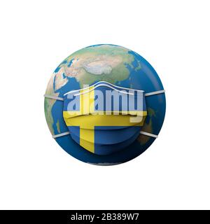 Sweden flag protective medical mask. 3D Rendering Stock Photo - Alamy