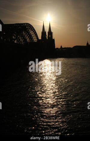 Cologne Koln Germany during sunset, Cologne bridge with cathedral Stock ...