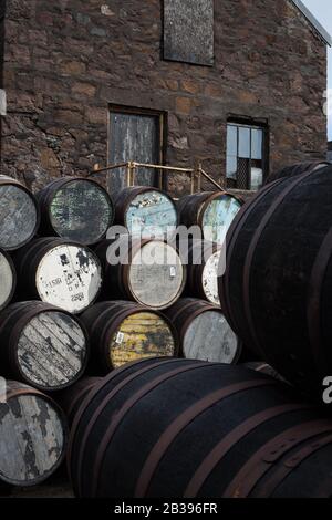 Casks and staves in the yard at the cooperage of Springbank single malt ...