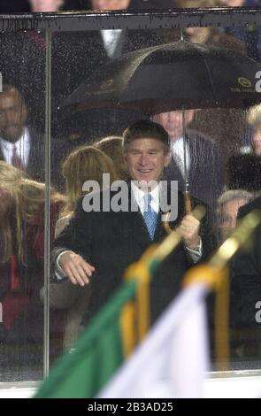 President George Bush gestures after meeting with crew members of the ...