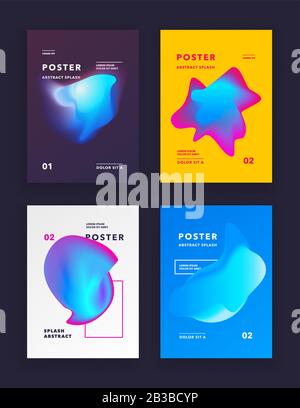 Fluid shapes isolated on black background. Wavy liquid elements. Bright ...