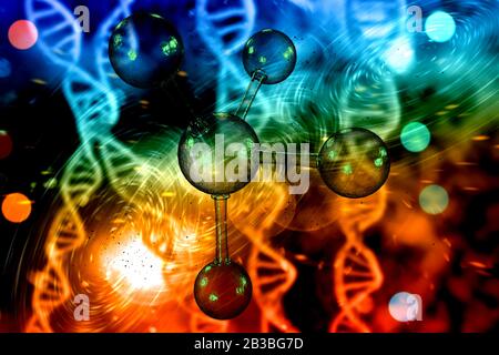 Close up of colorful atomic particle background science 3D illustration ...