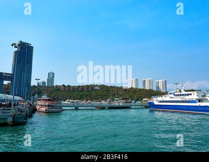 Aerial view of Pattaya city sign, giant letters on the top of the hill ...