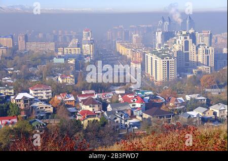 Urban landscape of Almaty, Kazakhstan. Smog at the city Stock Photo - Alamy