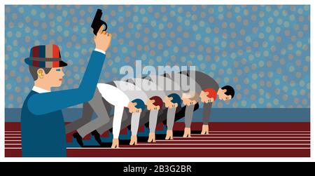 Race official holding a starting gun at the beginning of a track event ...