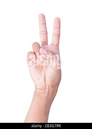 hand number two symbols showing on white background Stock Photo - Alamy