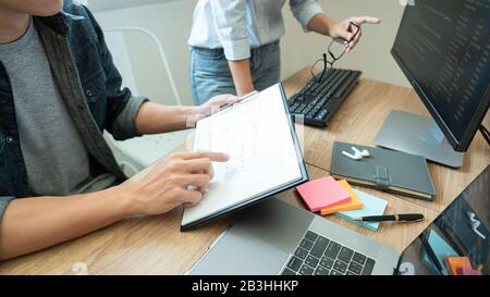 Collaborative work Software engineers website developer technologies or programmer working ...