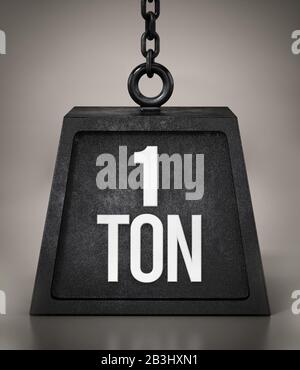 1 ton weight with black chain . 3D illustration Stock Photo - Alamy