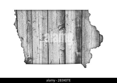 Map of Iowa on weathered wood Stock Photo - Alamy