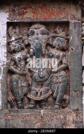 sculpture of Lord Ganesha ganpati with wives Riddhi and Siddhi ; Sayla ...
