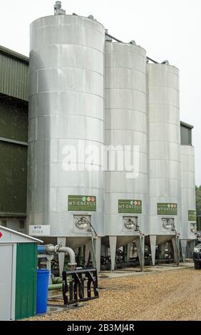 Basingstoke, UK - September 23, 2019: Two anaerobic digesters which ...