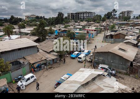 Slum areas in Addis Ababa covers large parts of the city Stock Photo ...