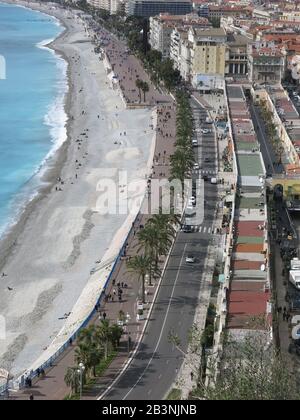 Bird's eye view of the Promenade des Anglais and the city center, Nice ...