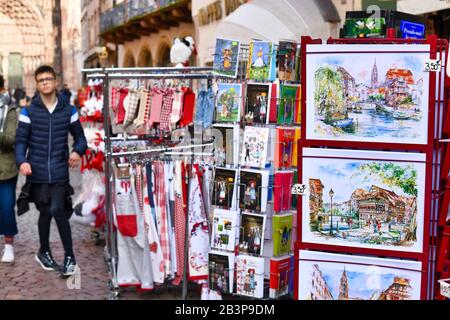 POSTCARD AND SOUVENIR SHOP DISPLAY STRASBOURG ALSACE FRANCE Stock Photo ...