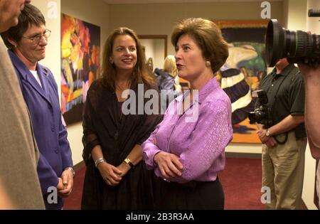 First Lady Mrs Laura Bush portrait in London during a visit to Britain ...