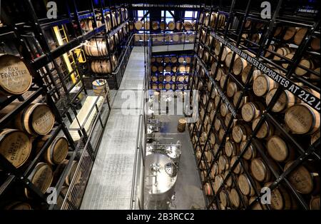 Rack house Bourbon whiskey warehouse of Old Forester Distilling Co in ...