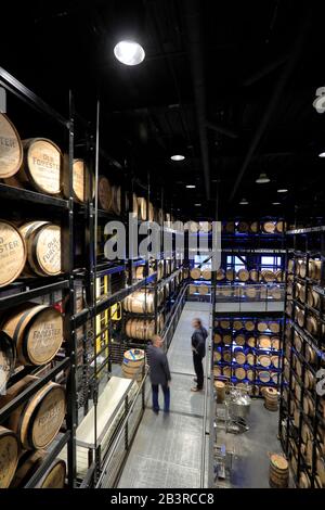 Rack house Bourbon whiskey warehouse of Old Forester Distilling Co in ...