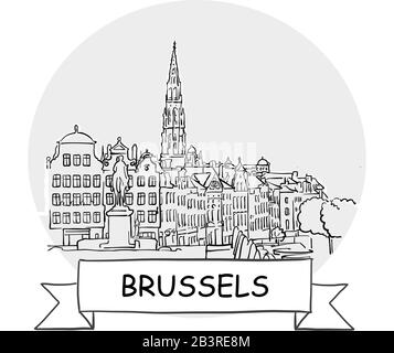 Belgium, Brussels architecture line skyline illustration. Linear Stock ...