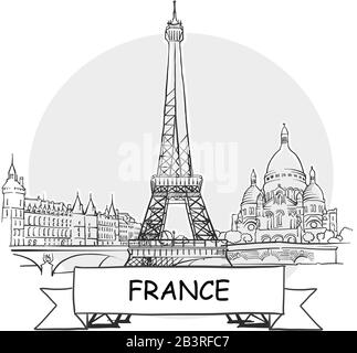France cityscape line drawing vector. city scape sketch. sketch style ...