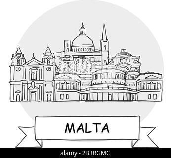 Malta architecture line skyline illustration. Linear vector cityscape ...