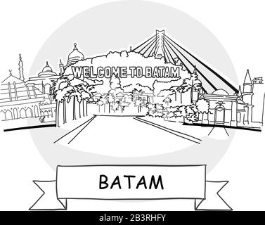 Batam hand-drawn architecture. Vector illustration. Famous travel ...