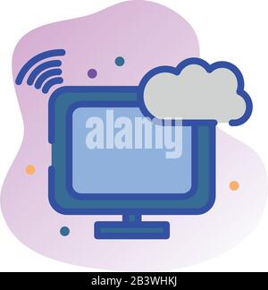Cloud computing line fill block style icon design, Communication internet connectivity web ...