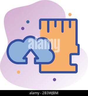Cloud computing line fill block style icon design, Communication internet connectivity web ...