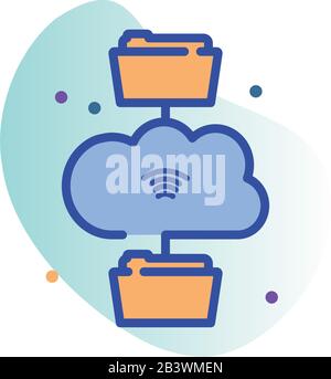 Cloud computing line fill block style icon design, Communication internet connectivity web ...