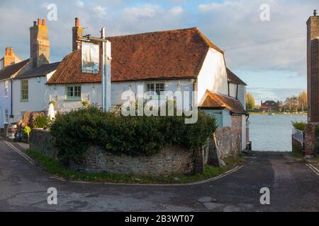 The Anchor Bleu harbourside pub or public house in Bosham village, West ...