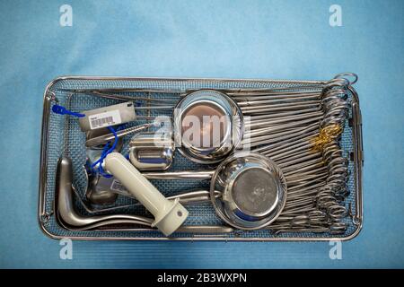 a cleaned and disinfected instrument tray for performing a uterus ...