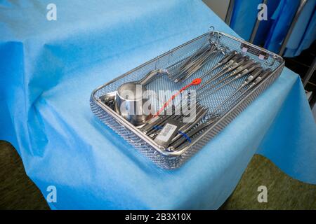 a cleaned and disinfected instrument sieve for performing a uterus ...