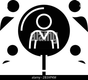 Searching staff black icon, concept illustration, vector flat symbol ...