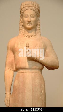 Statue of Kore, Parian Marble, Found in Merenda, Attica, Grave Marker ...